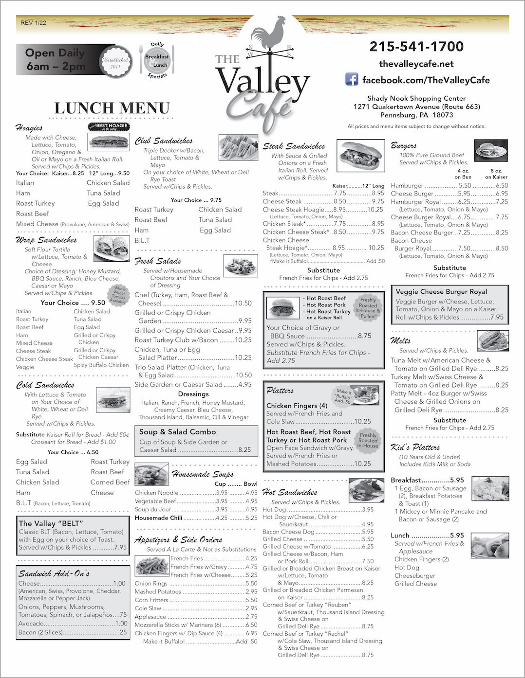Lunch Menu - The Valley Cafe