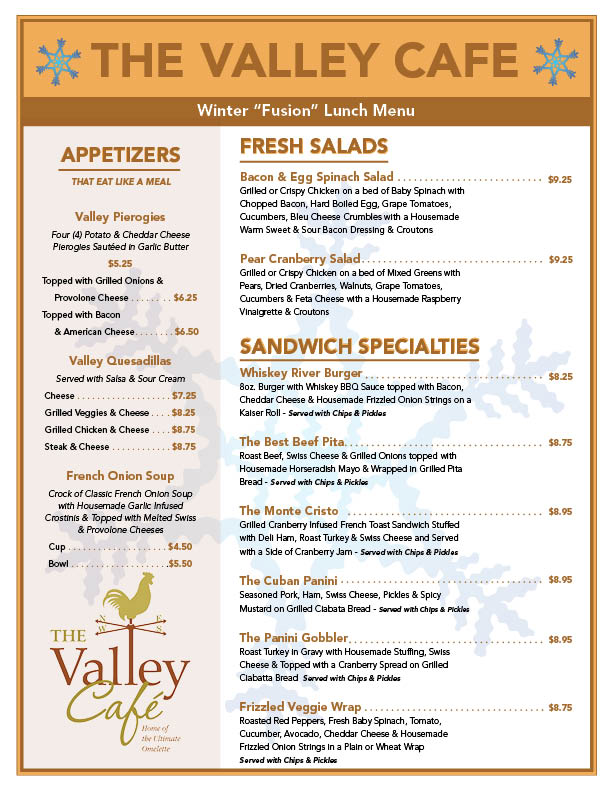 Lunch Menu - The Valley Cafe